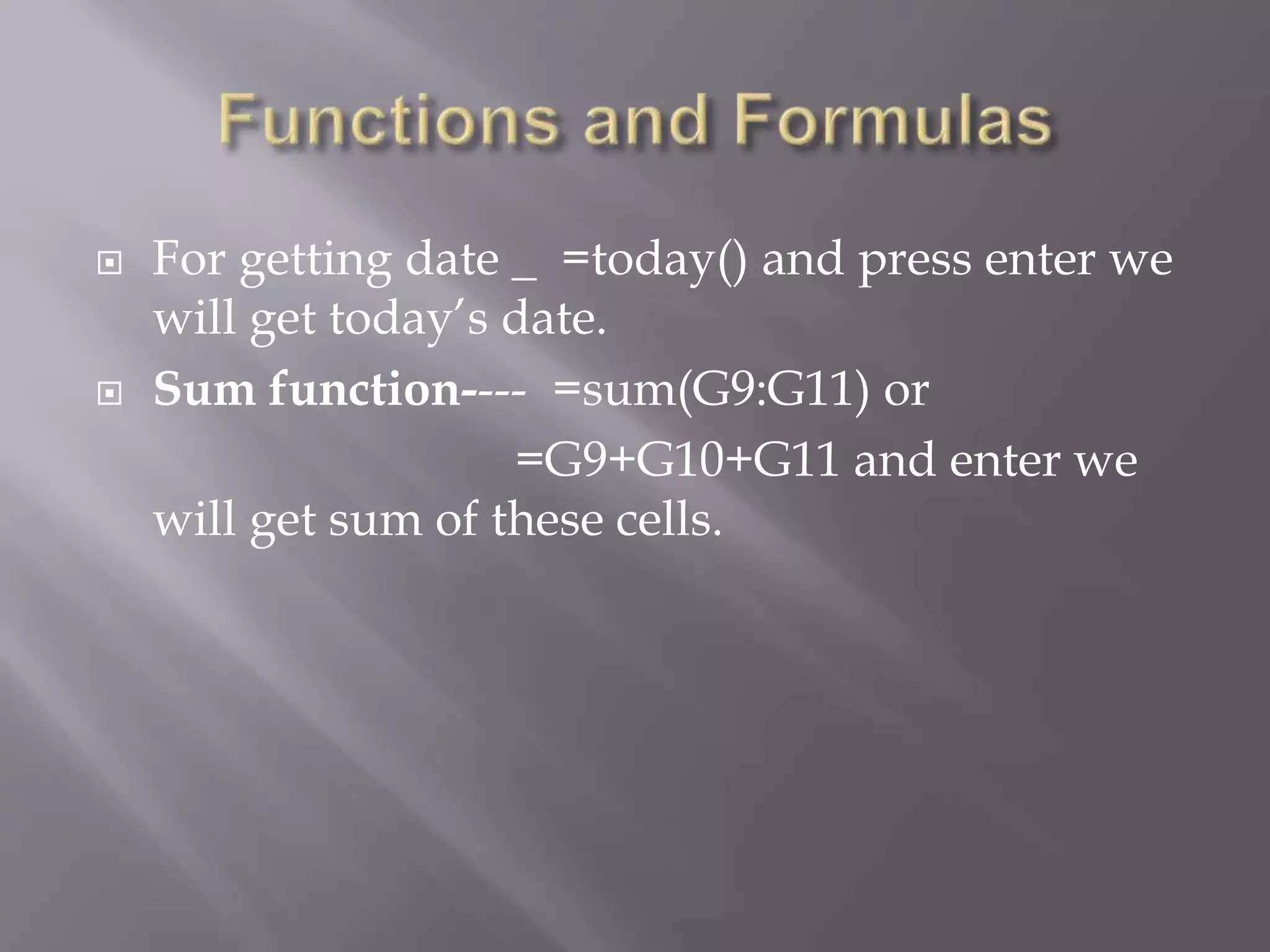 Excel shortcut keys and formulas | PPTX