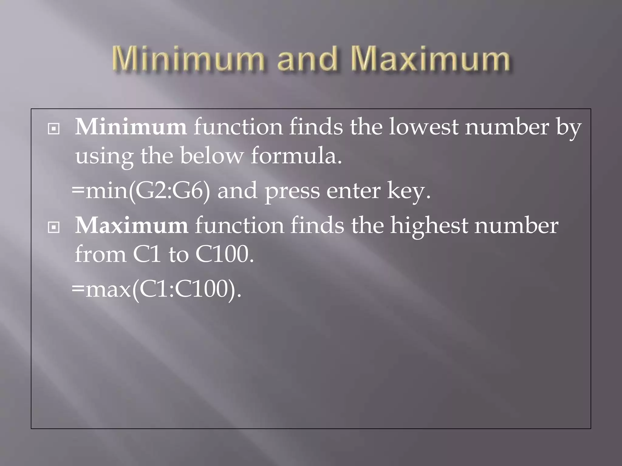 Excel shortcut keys and formulas | PPTX