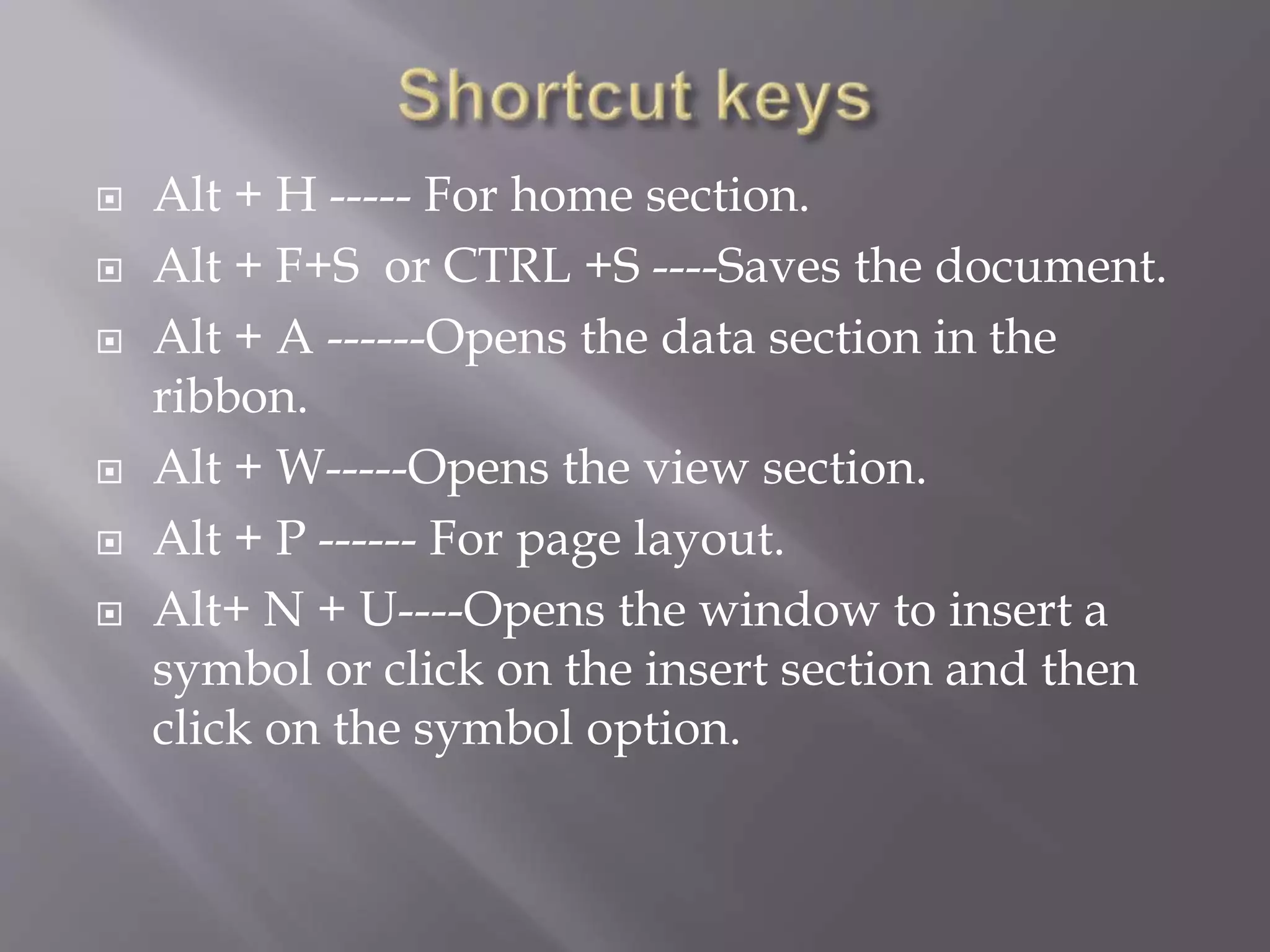 Excel Shortcut Keys And Formulas Ppt