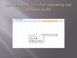 Excel shortcut keys and formulas | PPTX