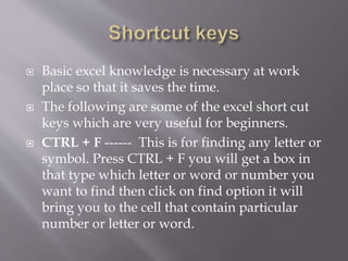 Excel shortcut keys and formulas | PPTX