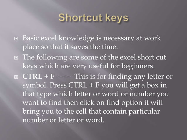 Excel shortcut keys and formulas | PPTX