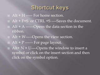 Excel shortcut keys and formulas | PPTX