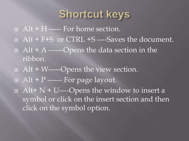 Excel shortcut keys and formulas | PPTX