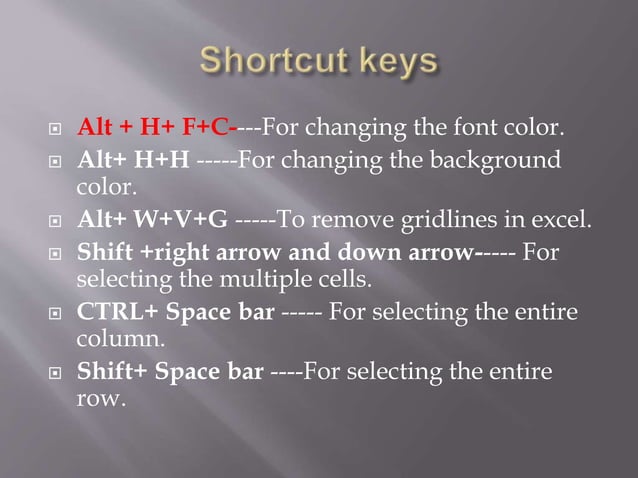 Excel shortcut keys and formulas | PPTX