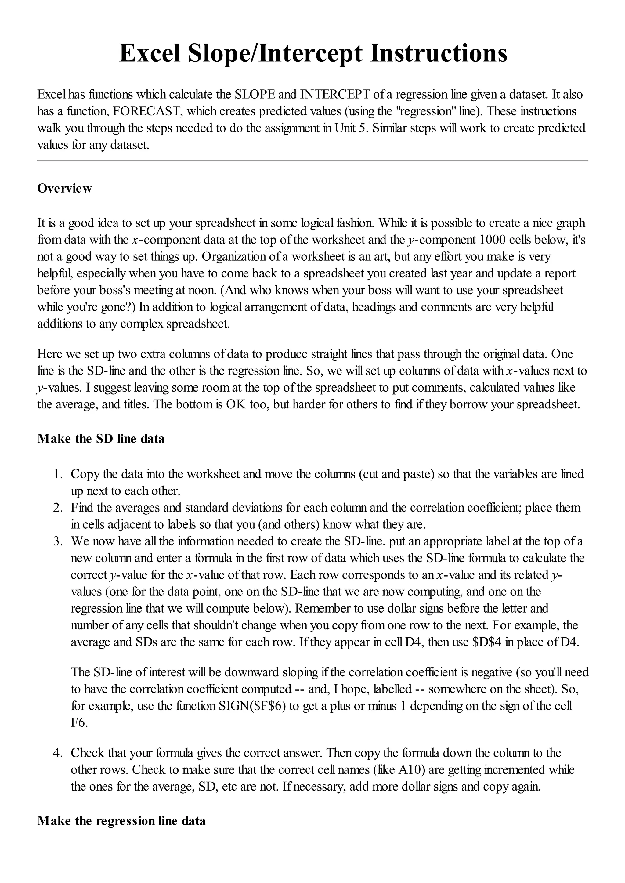 Excel Slope Instruction | PDF | Business Accounting & Finance | Business