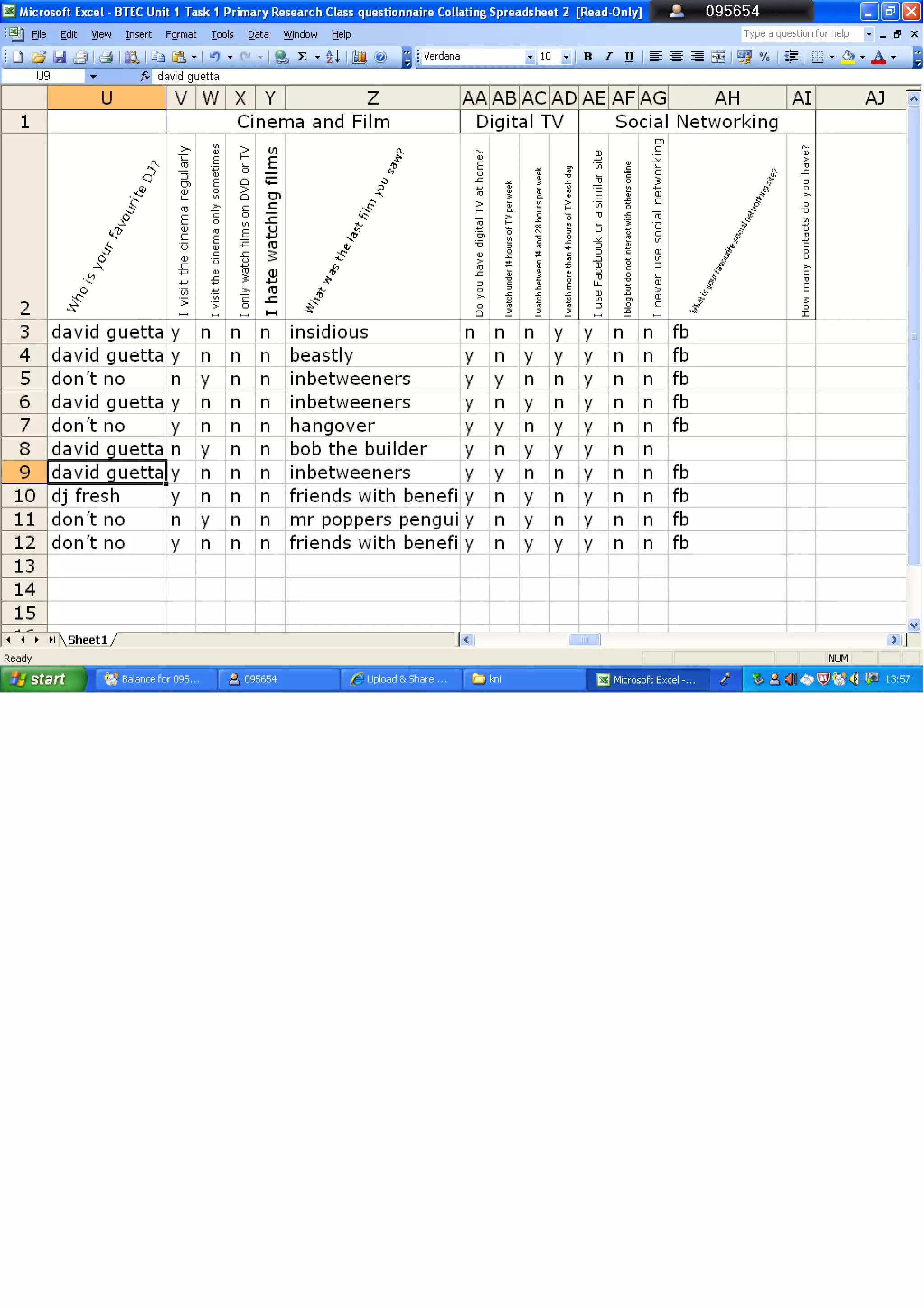 Excel spread sheet questionair | PDF