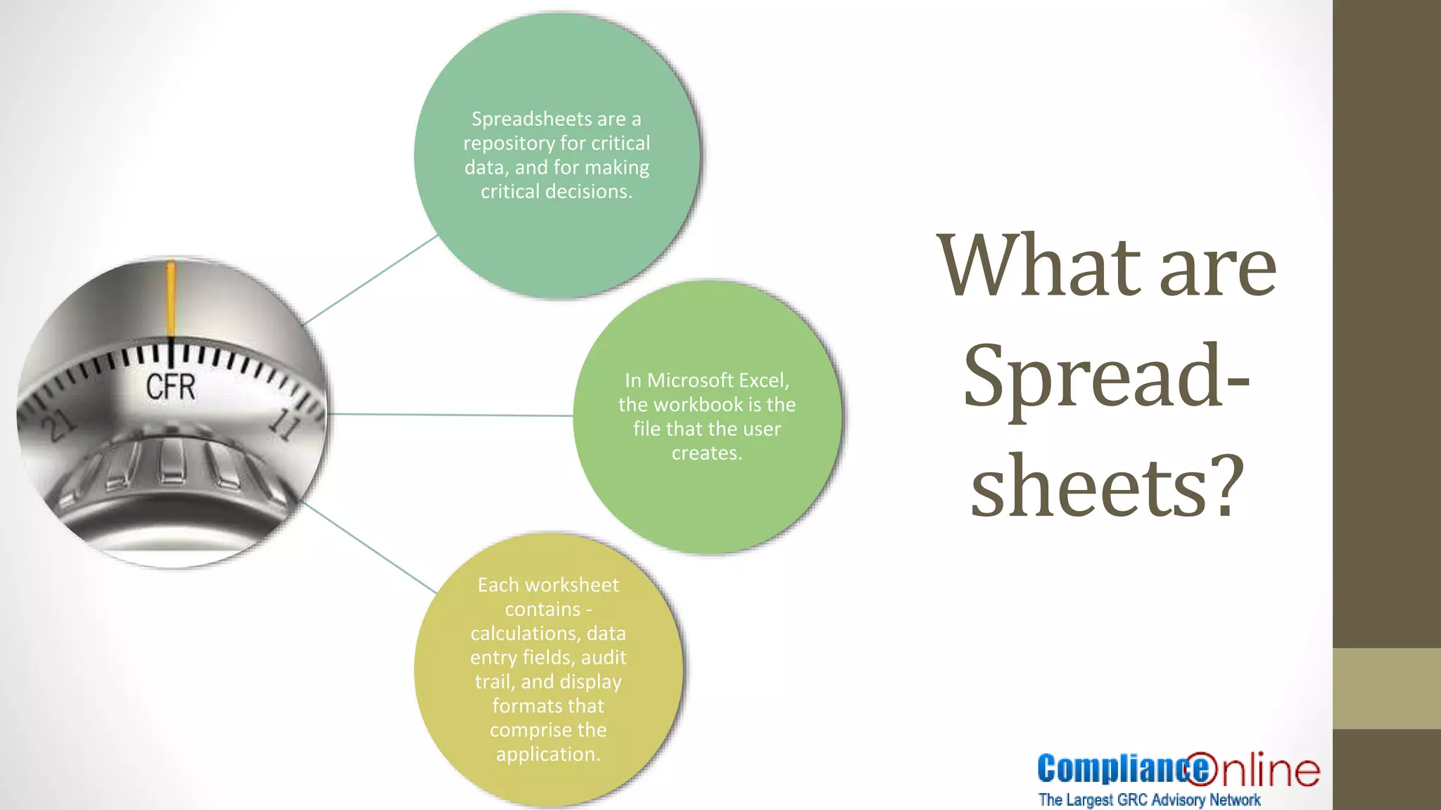 Excel spreadsheets how to ensure 21 cfr part 11 compliance | PPTX