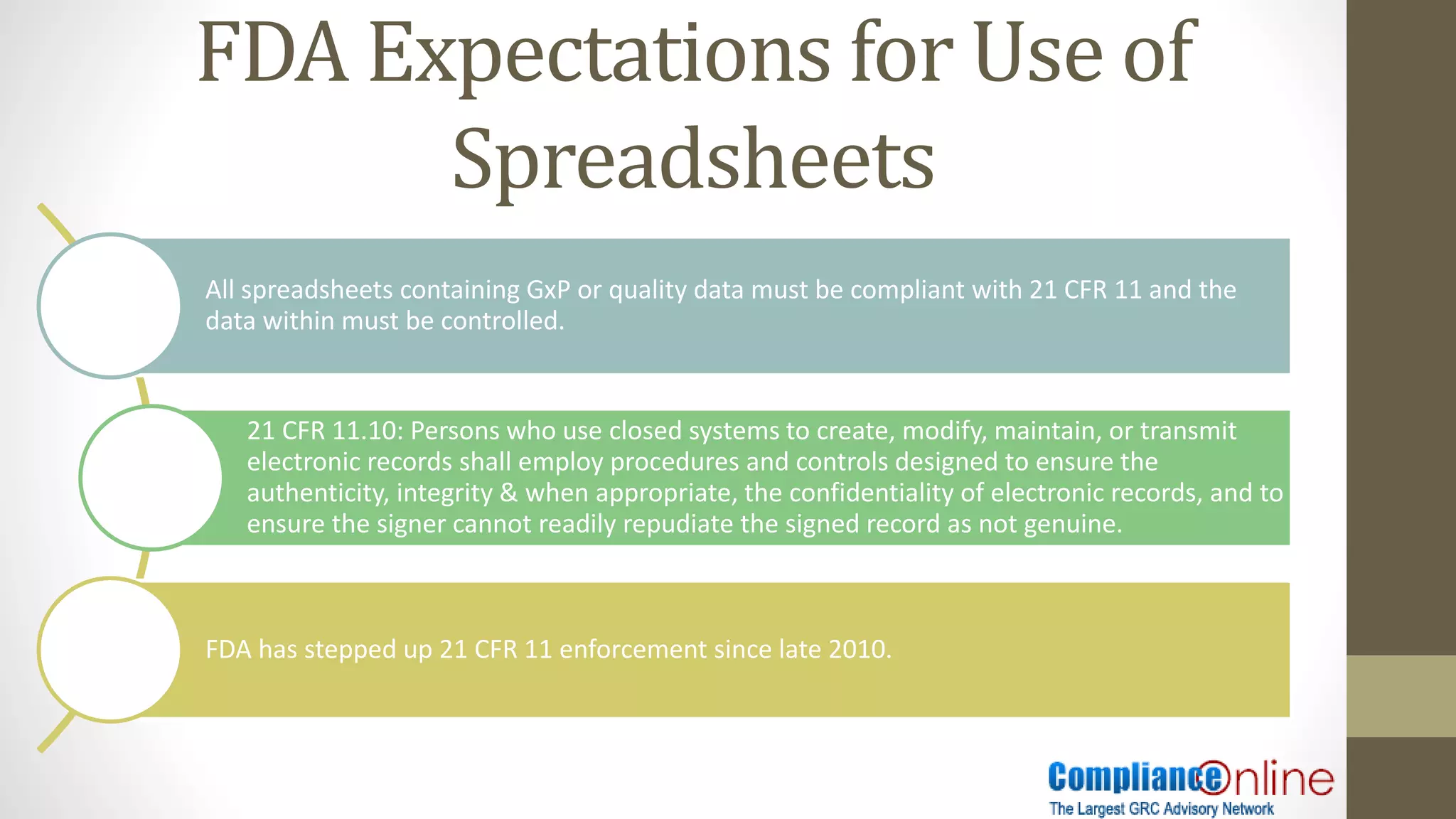 Excel spreadsheets how to ensure 21 cfr part 11 compliance | PPTX