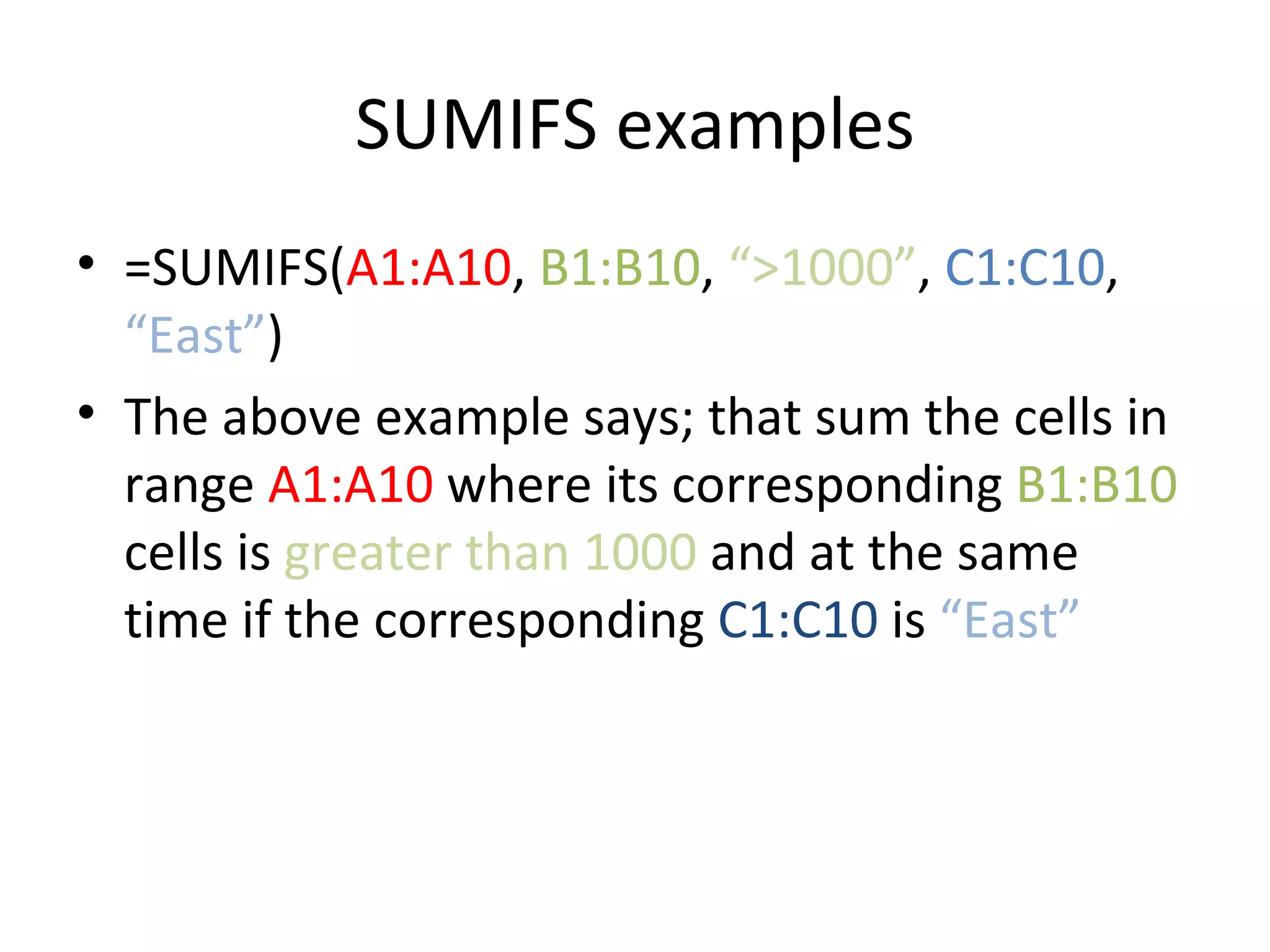 Excel SUMIFS Function | PPT