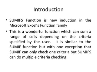 Excel SUMIFS Function | PPT