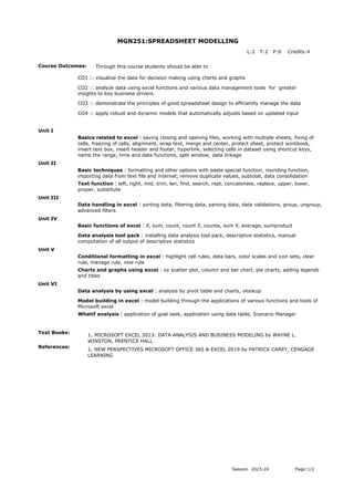 excel syllabus .pdf | Business Accounting & Finance | Business