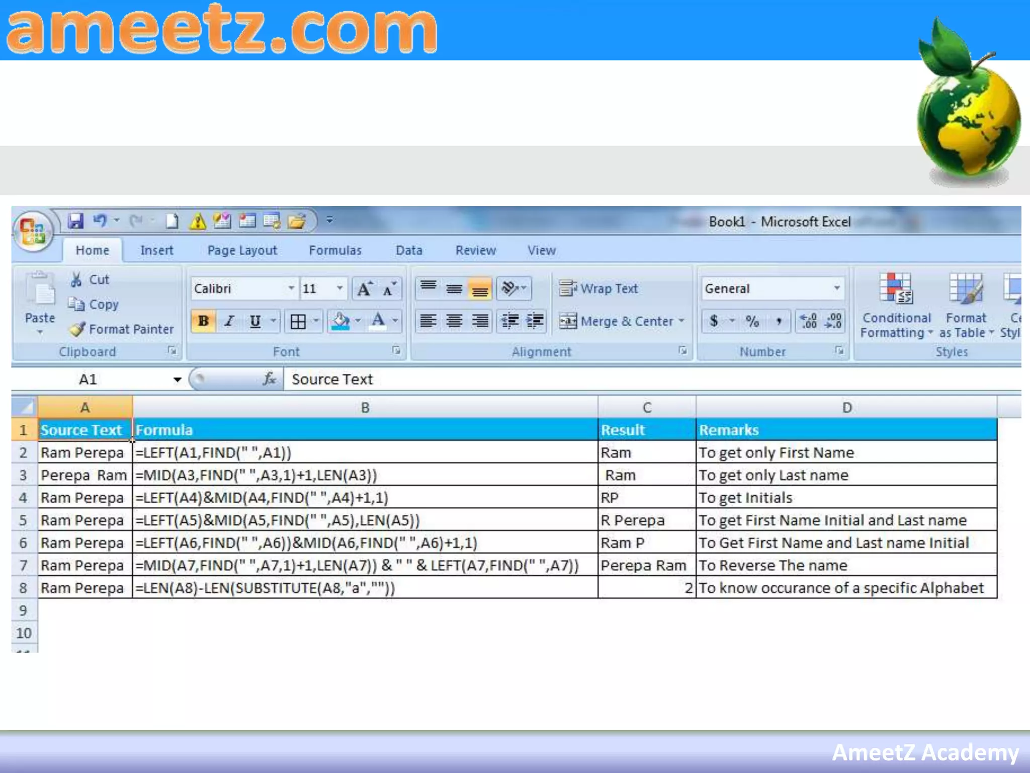 Excel text formulae ameet z academy | PPSX