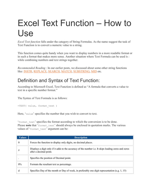Excel text function | DOCX | Stocks and Bonds | Personal Investing