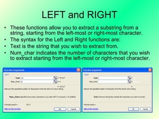 Excel text functions | PPT | Programming Languages | Computing