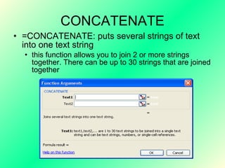 Excel text functions | PPT | Programming Languages | Computing