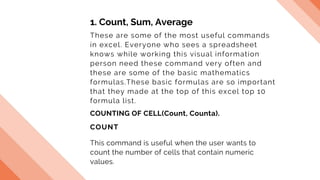 Excel Top 10 formula For The Beginners | PPT