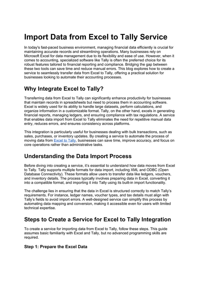 Import Data Form Excel to Tally Services | DOCX