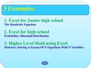 Excel to the rescue...how to use excel in high-school math | PPTX