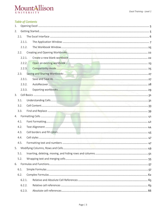 Excel training level 1 | PDF