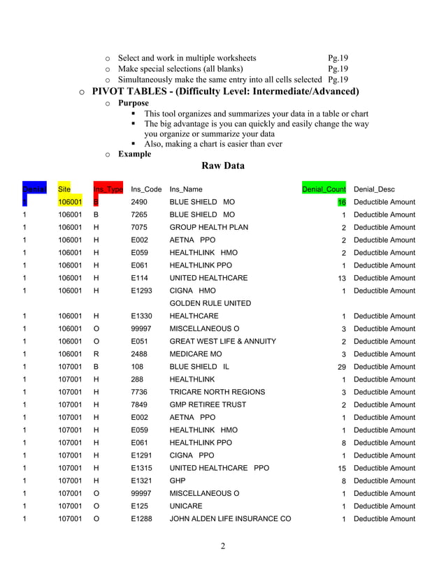 Advanced - Microsoft Excel Training Handout | PDF