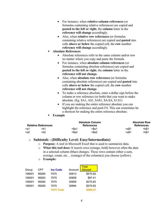 Intermediate - Microsoft Excel Training Handout | DOC | Computing | Technology & Computing