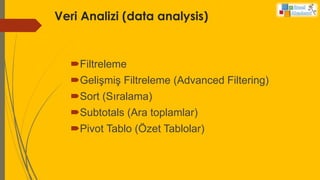 Excel veri analizi ve pivot tablo | PPT