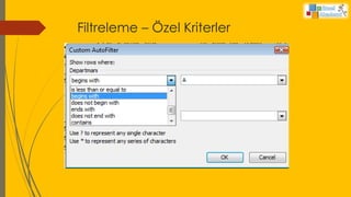 Excel veri analizi ve pivot tablo | PPT