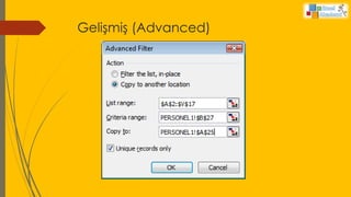 Excel veri analizi ve pivot tablo | PPT