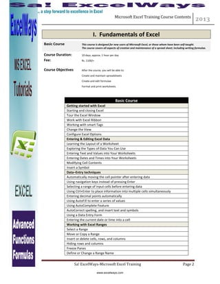 Excel ways training_course_contents | PDF