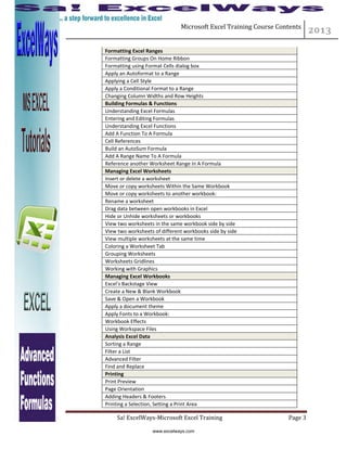 Excel ways training_course_contents | PDF | Desktop Publishing ...