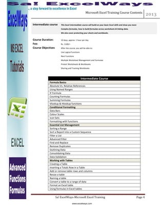Excel ways training_course_contents | PDF | Desktop Publishing ...
