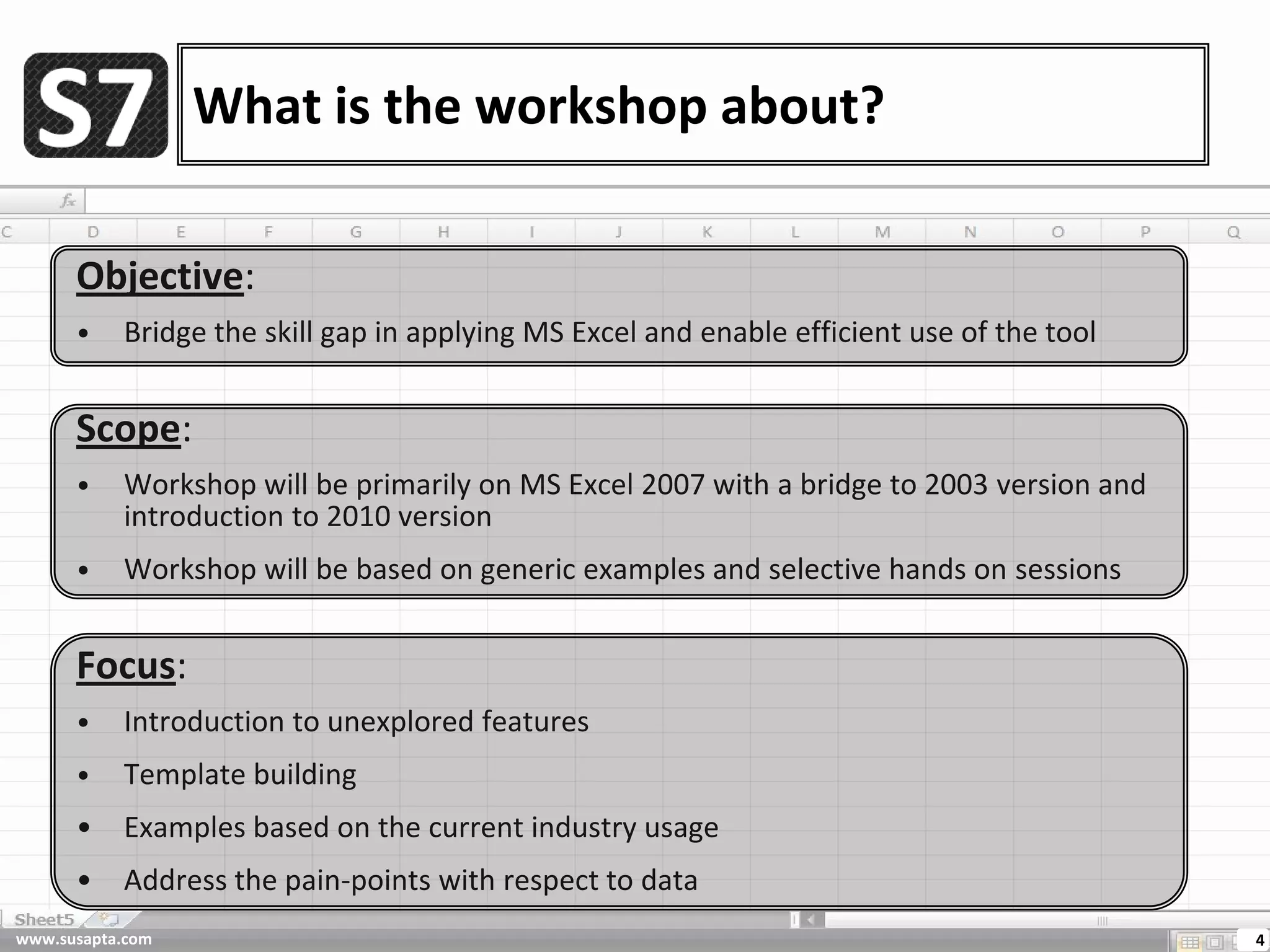 Excel Workshop- Susapta | PDF
