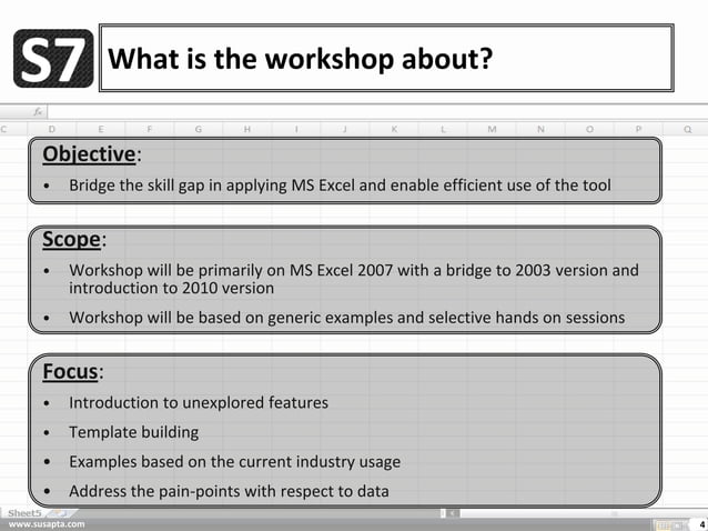 Excel Workshop- Susapta | PDF
