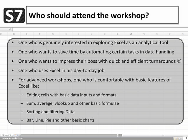 Excel Workshop- Susapta | PDF