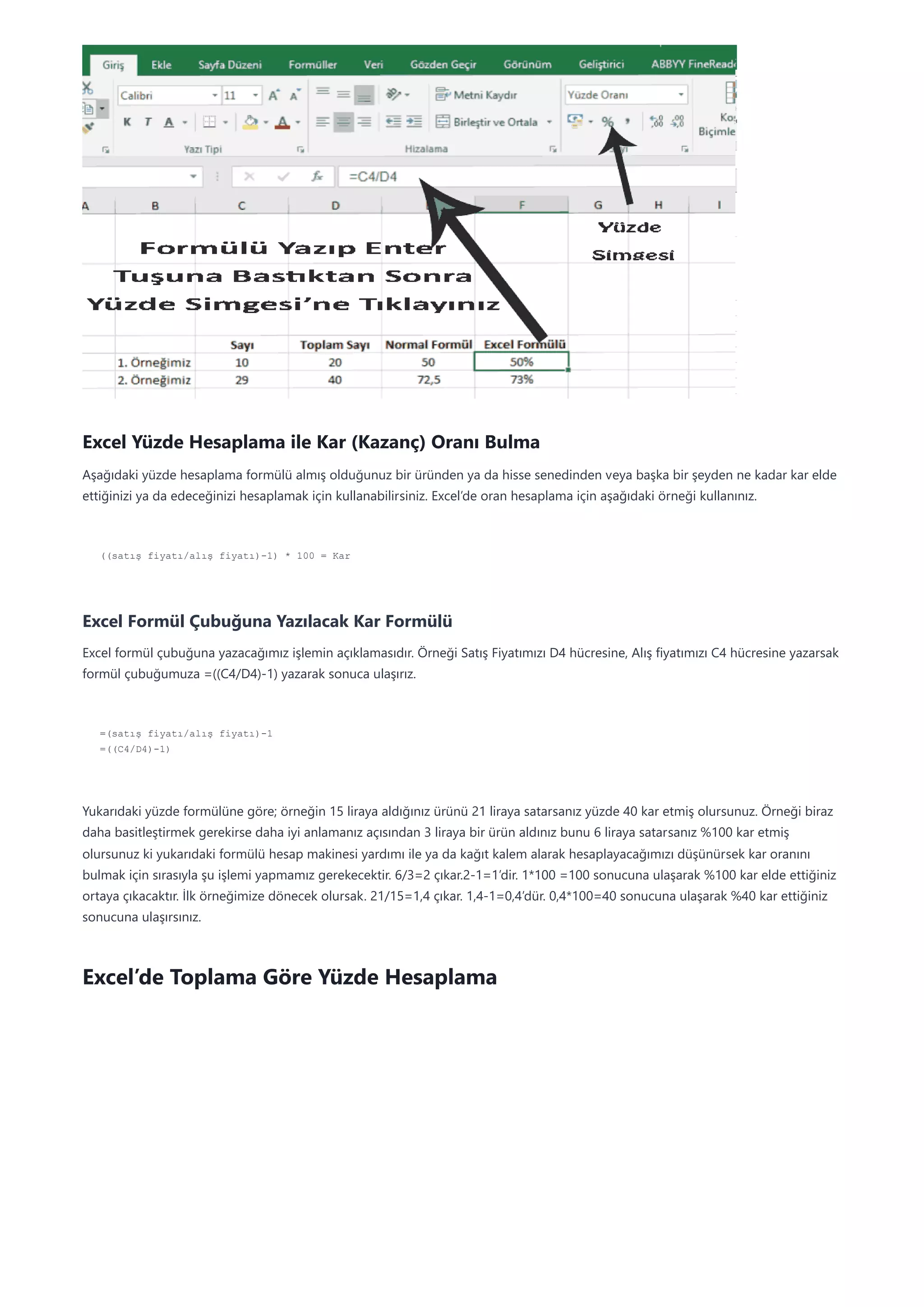 Excel Yüzde Hesaplama | PDF