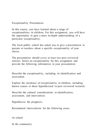 Exceptionality PresentationIn this course, you have learned | PDF