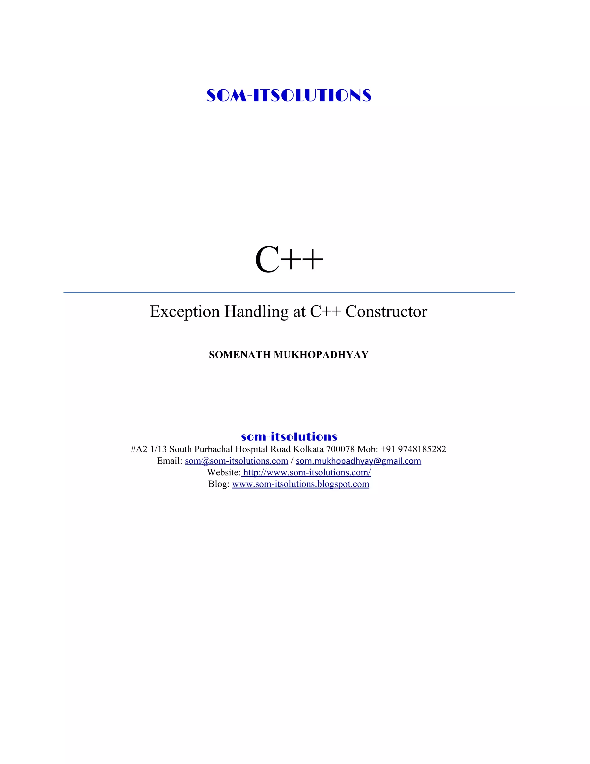 Exception Handling in the C++ Constructor | PDF