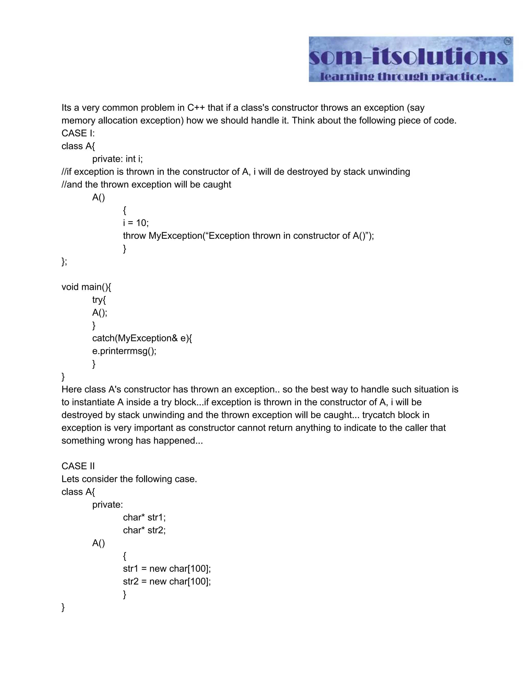 Exception Handling in the C++ Constructor | PDF