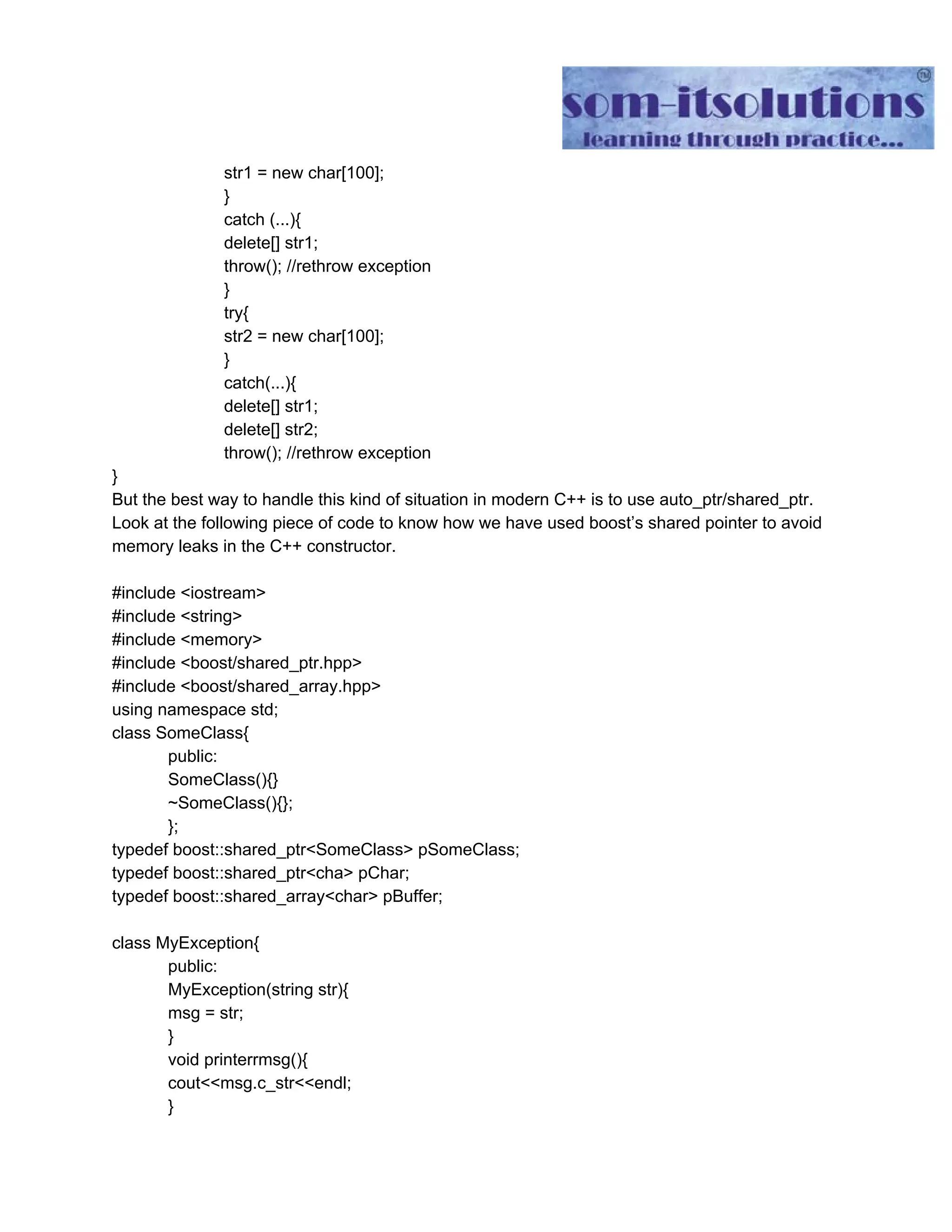 Exception Handling in the C++ Constructor | PDF