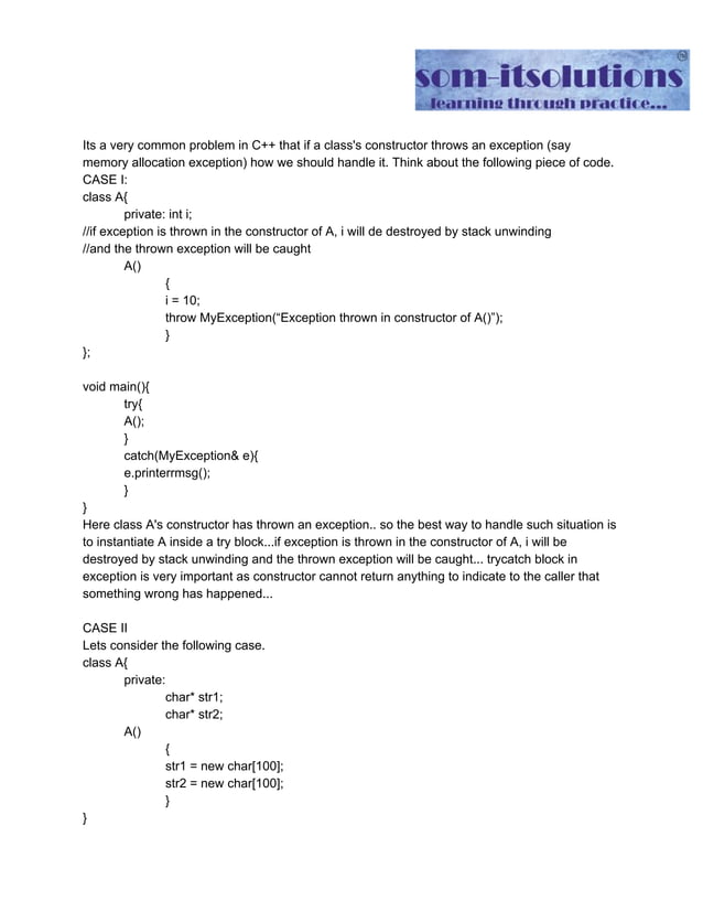 Exception Handling in the C++ Constructor | PDF