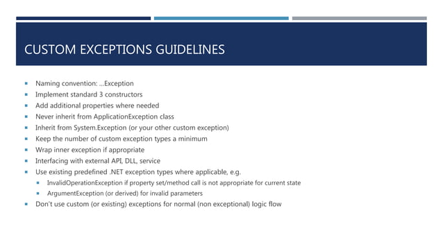 Exception guidelines in c# | PPT