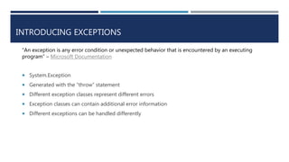 Exception guidelines in c# | PPT