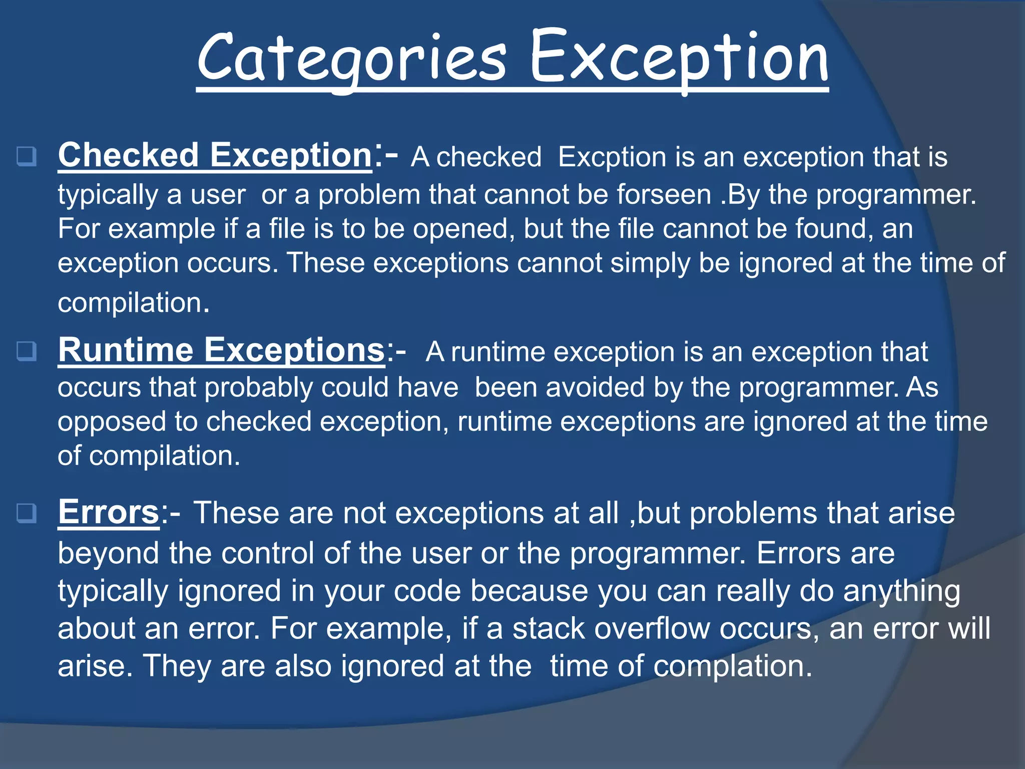 Exception handling | PPTX | Programming Languages | Computing