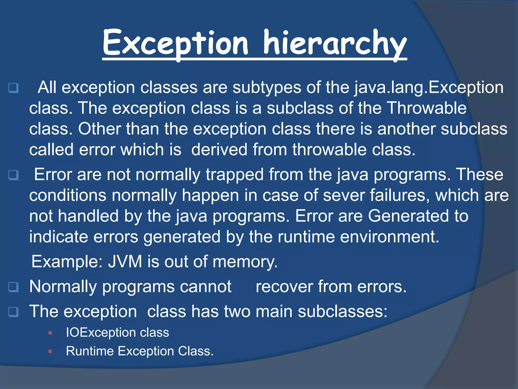 Exception handling | PPTX | Programming Languages | Computing