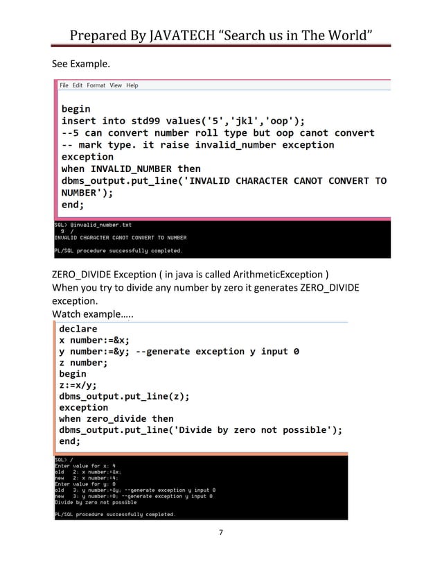 Exception handling in plsql | PDF