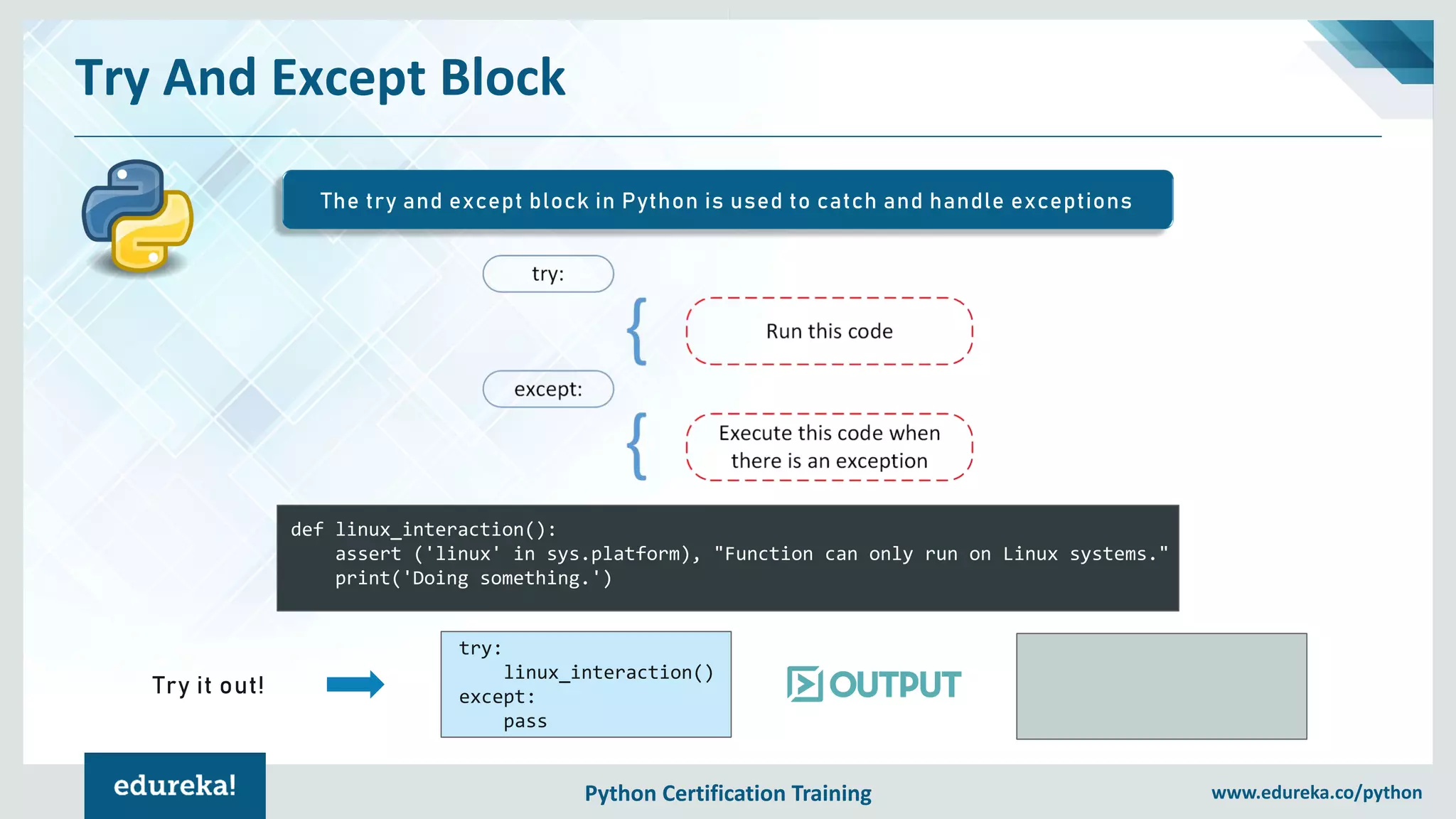 Exception Handling In Python Exceptions In Python Python Programming Tutorial Edureka Ppt