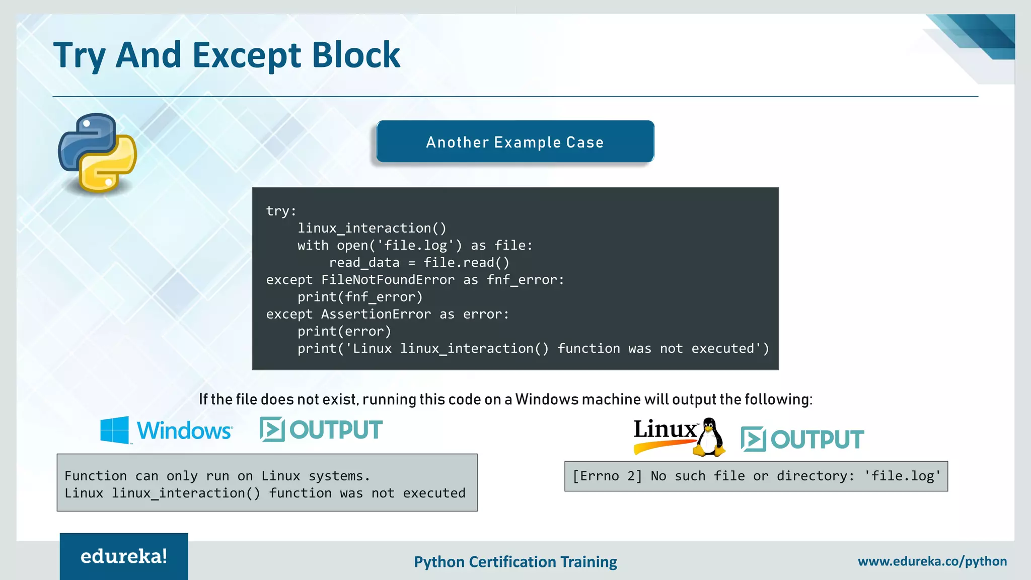 Exception Handling In Python Exceptions In Python Python Programming Tutorial Edureka Ppt