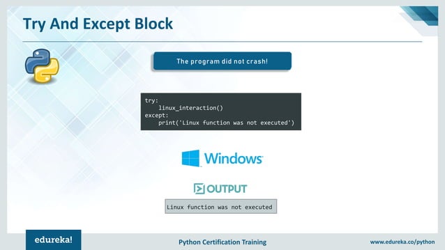 Exception Handling In Python Exceptions In Python Python Programming Tutorial Edureka Ppt