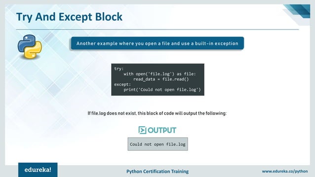 Exception Handling In Python Exceptions In Python Python Programming Tutorial Edureka Ppt